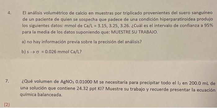 4) Volumetric analysis of calcium in triplicate | Chegg.com