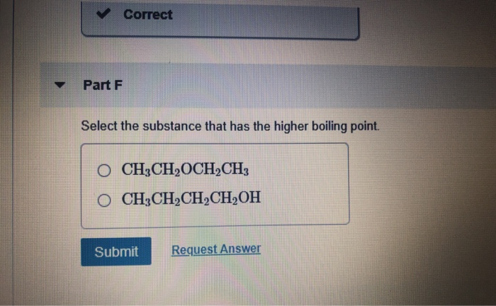 Solved Correct Part C Select the substance that has the | Chegg.com