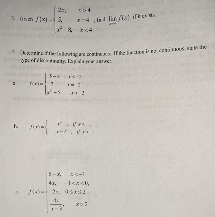 Solved 3. Determine if the following are continuous. If the | Chegg.com