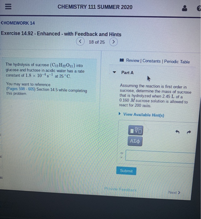 Solved The hydrolysis of sucrose (C12H22O11) into glucose | Chegg.com