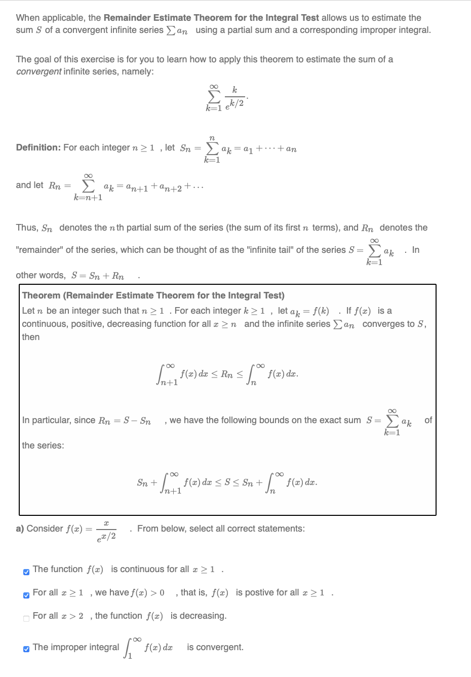 Solved When applicable, the Remainder Estimate Theorem for | Chegg.com