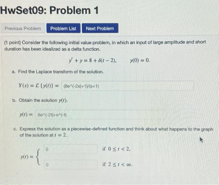 Solved 1 point) Consider the following initial value | Chegg.com