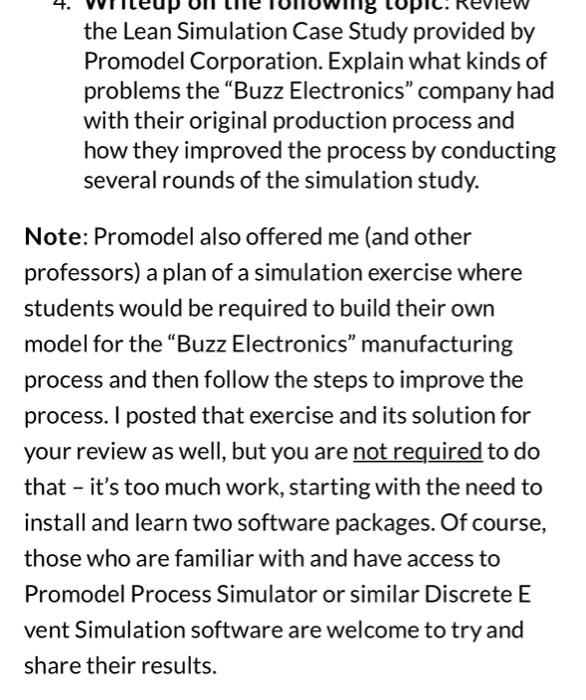 Solved the Lean Simulation Case Study provided by Promodel | Chegg.com