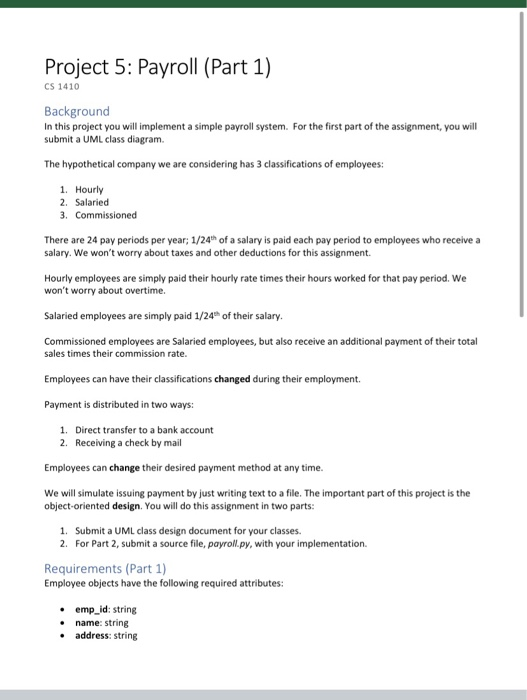 Solved Project 5: Payroll (Part 1) CS 1410 Background In | Chegg.com