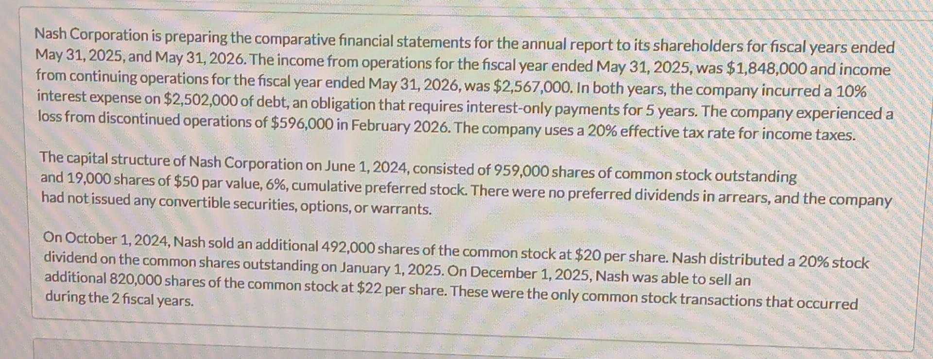 Solved Identify whether the capital structure at Nash | Chegg.com