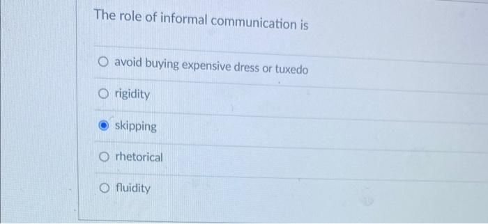 The role of informal communication is avoid buying | Chegg.com