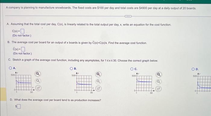 Solved A. Assuming that the total cost per day, C(x), is | Chegg.com
