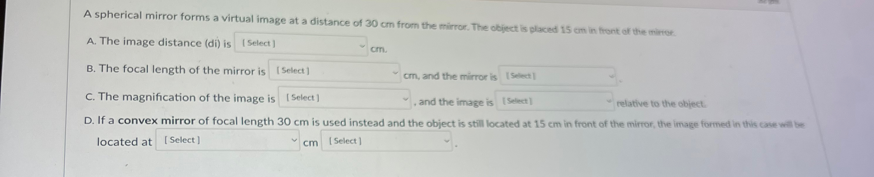 Solved A spherical mirror forms a virtual image at a | Chegg.com