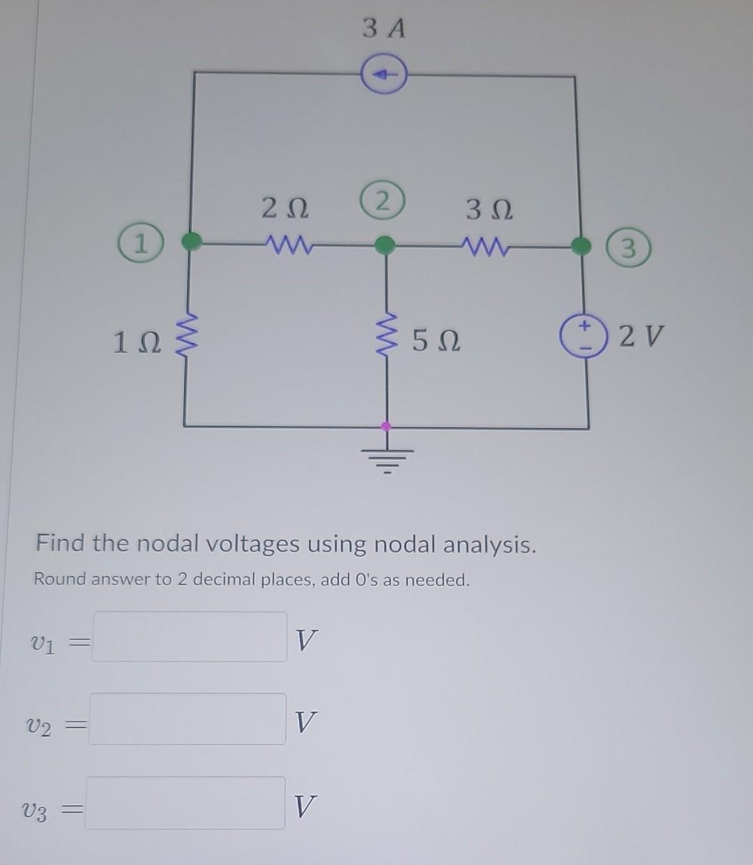 Solved Find the nodal voltages using nodal analysis. Round | Chegg.com