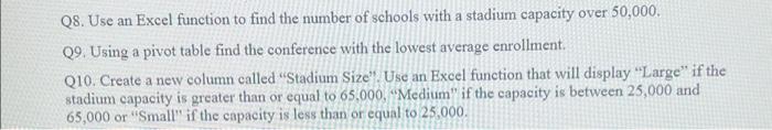 Solved what are the excel functions for questions 8 and 10 | Chegg.com