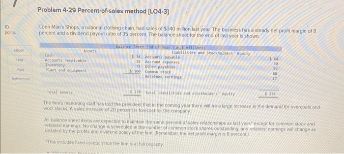 Solved Problem 4-29 Percent-of-sales method [LO4-3] Conn | Chegg.com