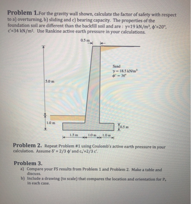 Solved Problem 1.For the gravity wall shown, calculate the | Chegg.com