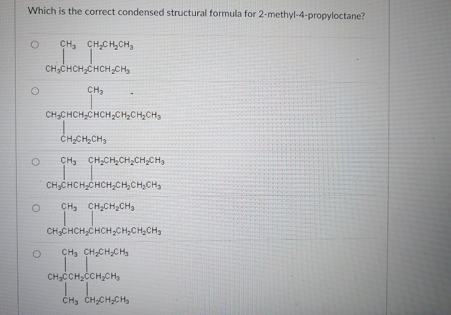 Solved Which is the correct condensed structural formula for | Chegg.com