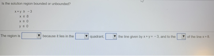 Solved Is the solution region bounded or unbounded? x+y 2-3 | Chegg.com