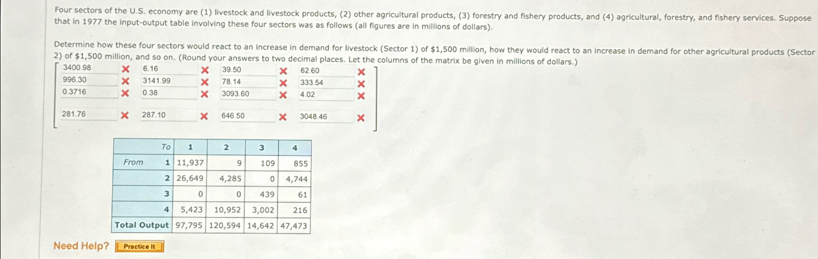 Solved that in 1977 ﻿the input-output table involving these | Chegg.com