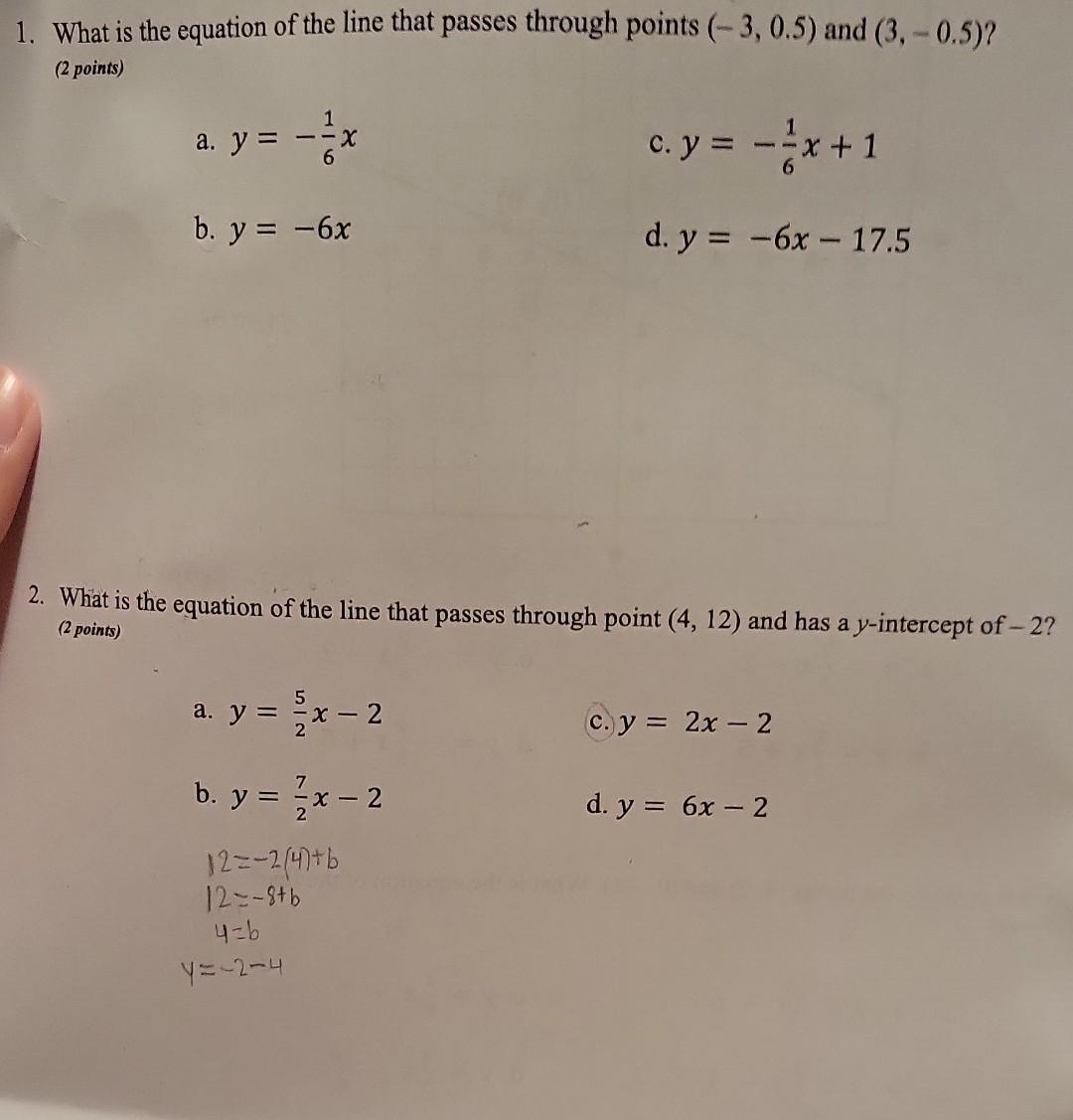 Solved What is the equation of the line that passes through | Chegg.com