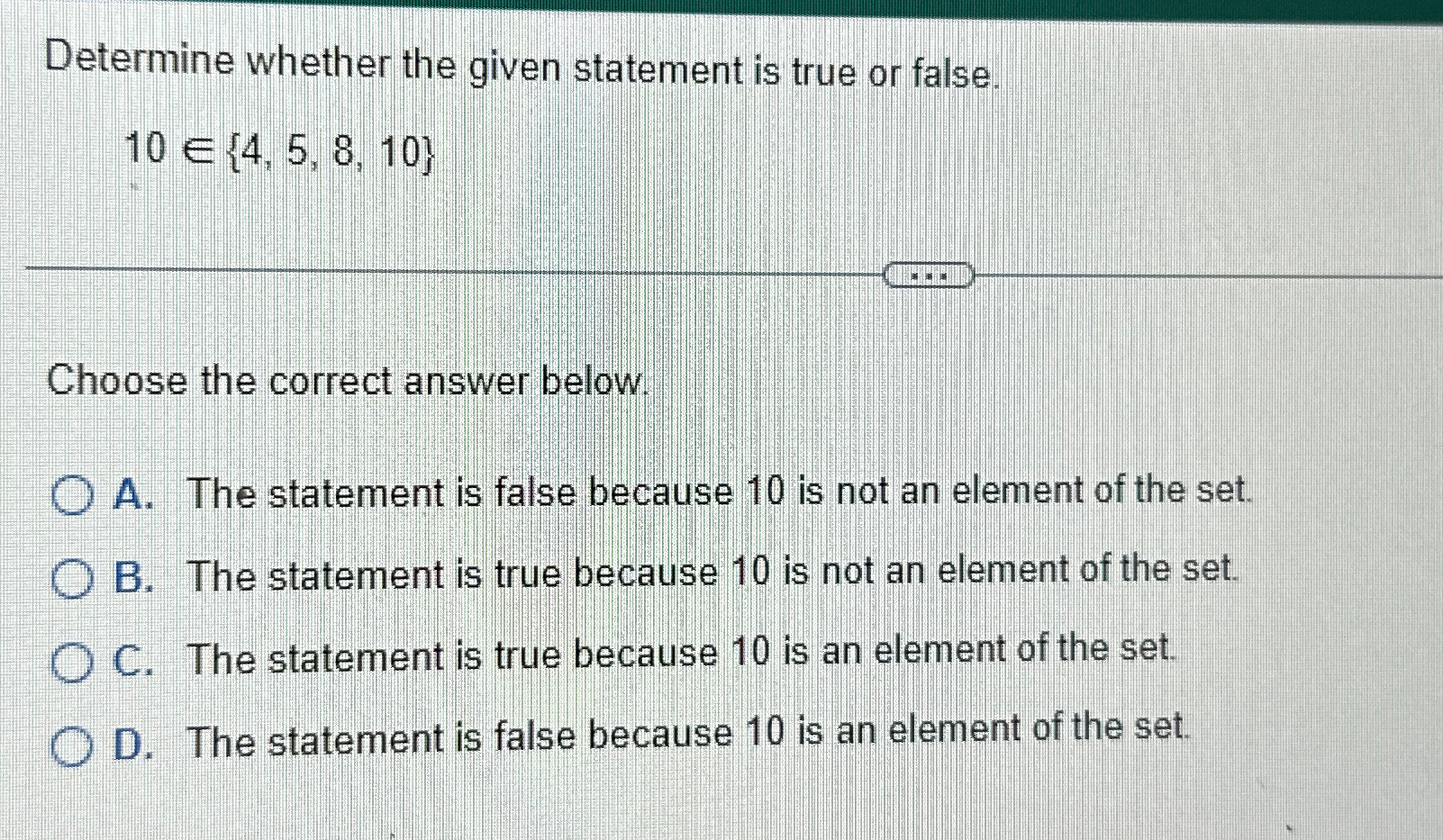 Solved Determine whether the given statement is true or | Chegg.com