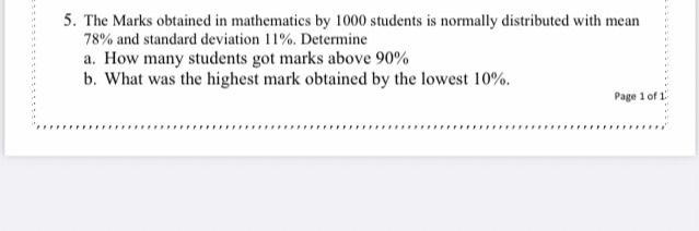 Solved 5. The Marks obtained in mathematics by 1000 students | Chegg.com