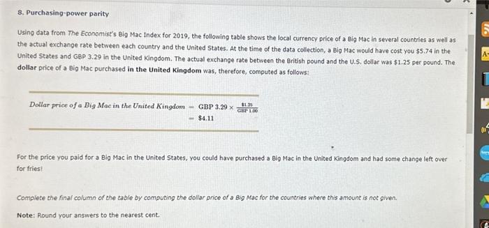 Solved Using data from. The Economist's Big Mac Index for | Chegg.com