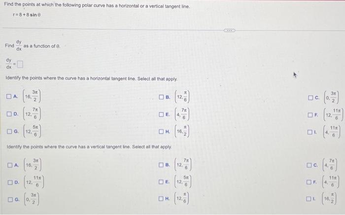 Solved Find the points at which the following polar curve | Chegg.com