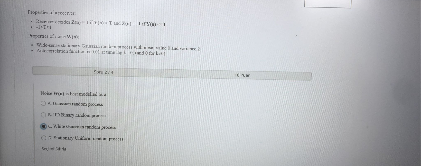 Solved Properties of a receiver:Receiver decides Z(n)=1 ﻿if | Chegg.com