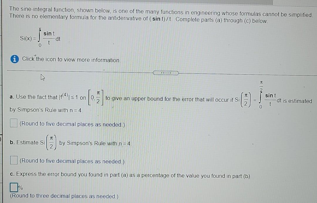 Solved The sine-integral function, shown below, is one of | Chegg.com