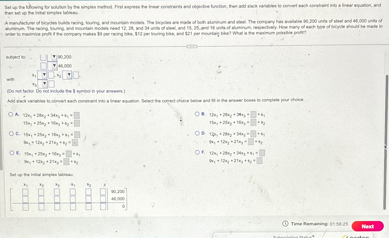 Solved Set up the following for solution by the simplex | Chegg.com