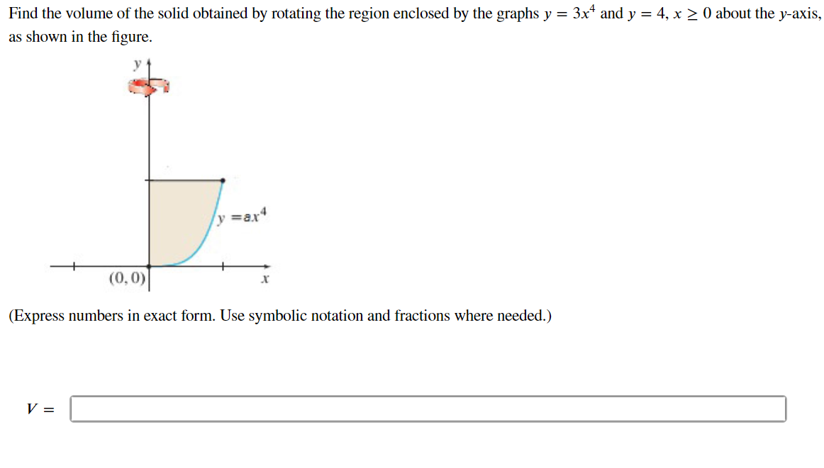 Solved Find the volume of the solid obtained by rotating the | Chegg.com
