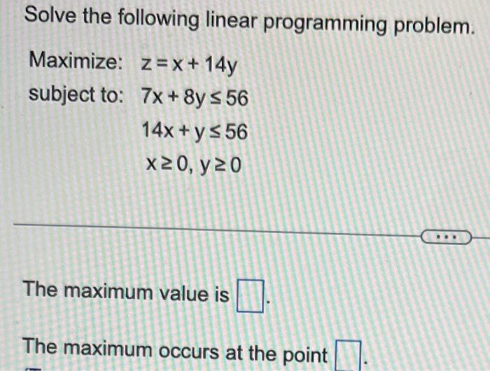 Solved Solve the following linear programming problem. | Chegg.com