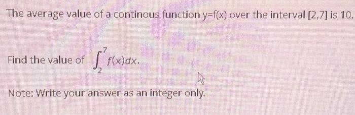 The average value of a continous function y=f(x) over | Chegg.com