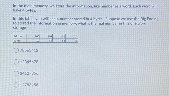 Solved In the main memory, we store the information, like | Chegg.com