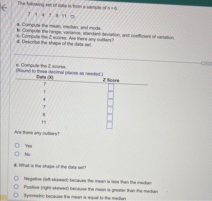 Solved The following set of data is from a sample of n=6. | Chegg.com