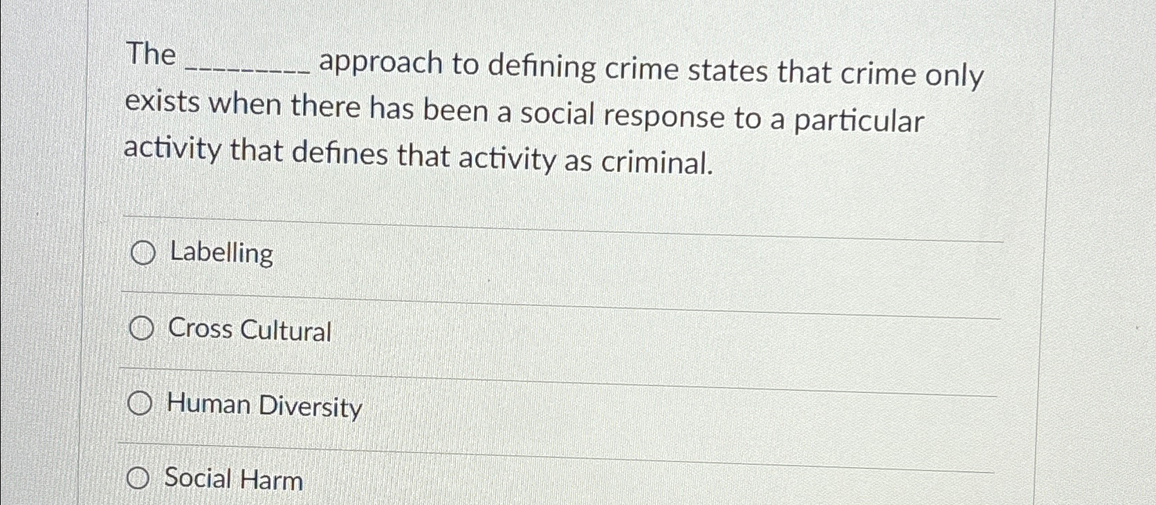 Solved The approach to defining crime states that crime only | Chegg.com