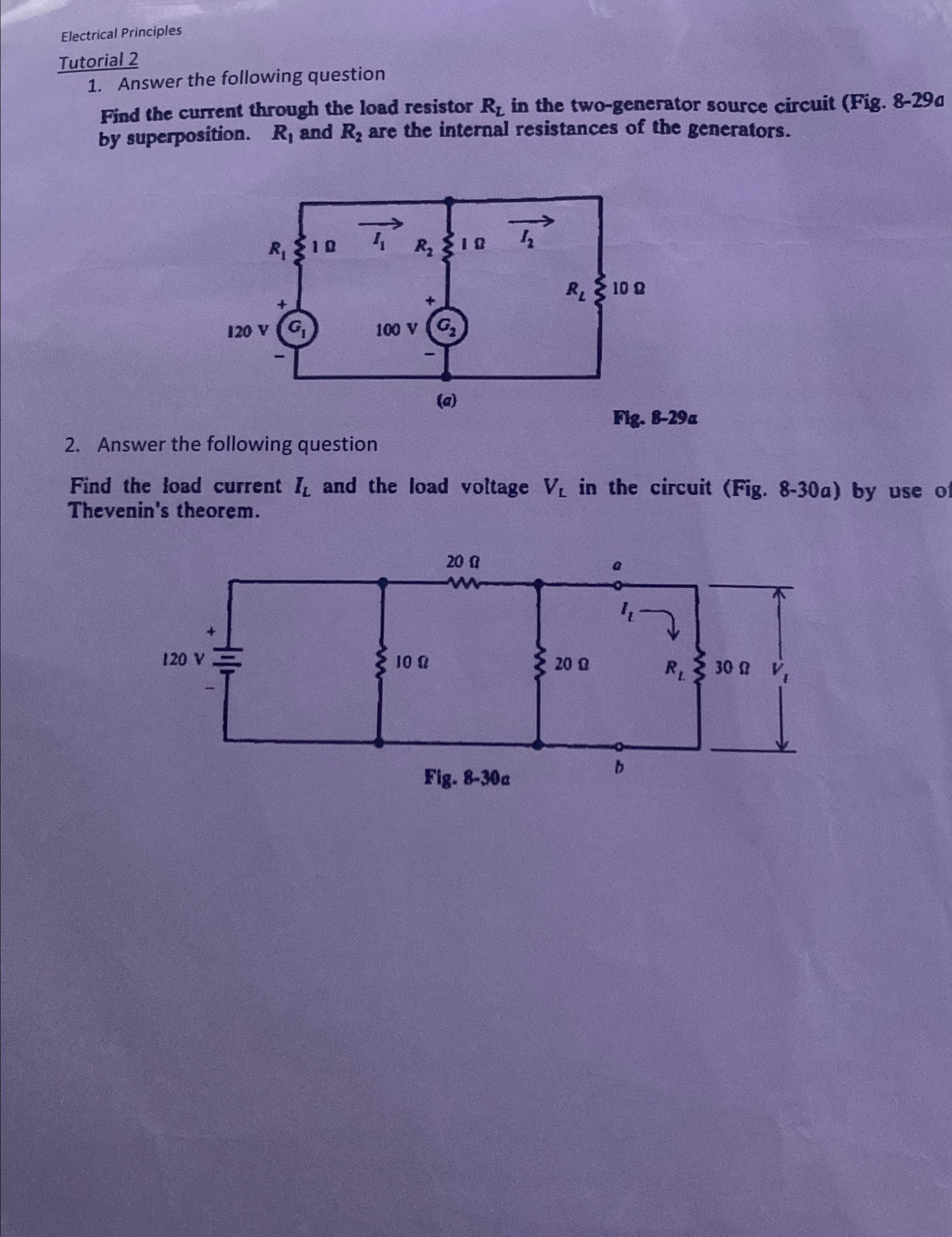 Solved Electrical PrinciplesTutorial 2Answer the following | Chegg.com