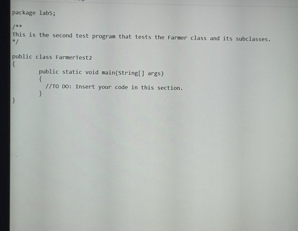 Solved Farmer Java code file. This class contains name of | Chegg.com