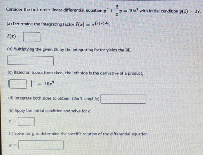 Solved 2 Consider the first order linear differential | Chegg.com