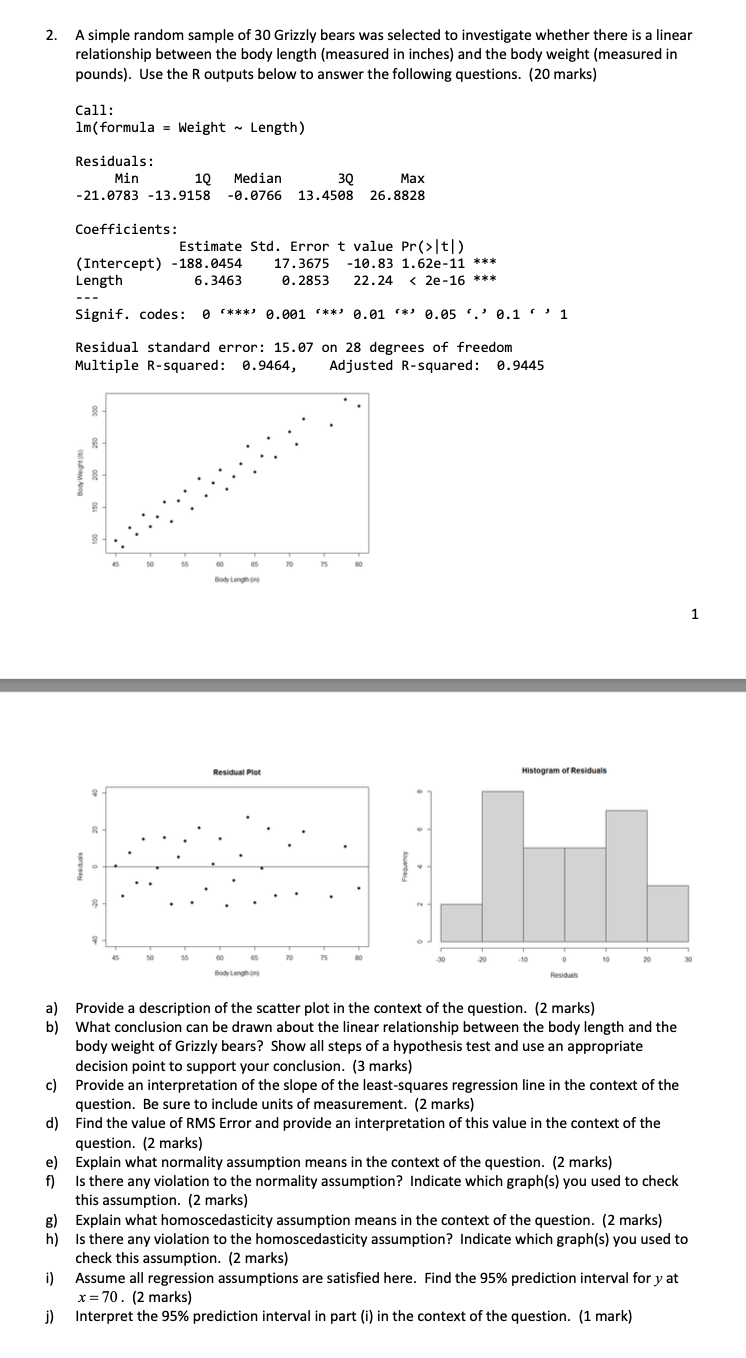 Solved 2. ﻿A simple random sample of 30 ﻿Grizzly bears was | Chegg.com