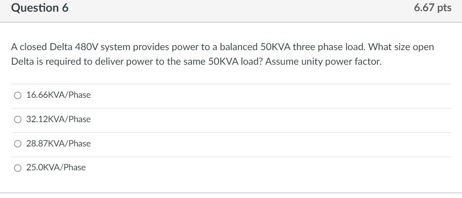 Solved Question 6A closed Delta 480V system provides power | Chegg.com