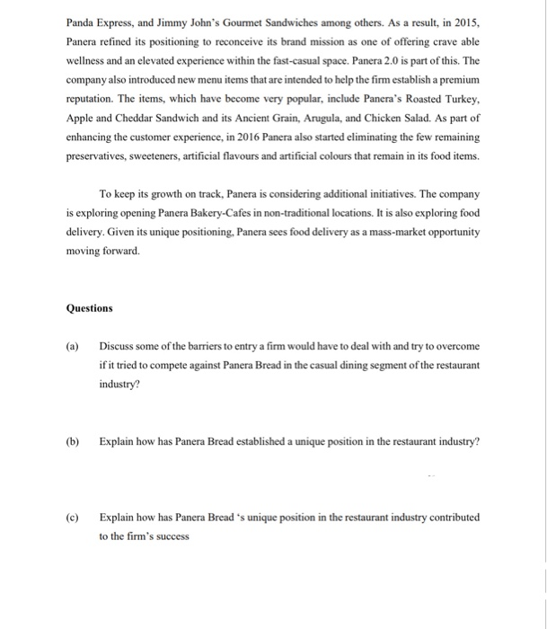 Solved Case Study 1: Panera Bread: Occupying a Favourable | Chegg.com