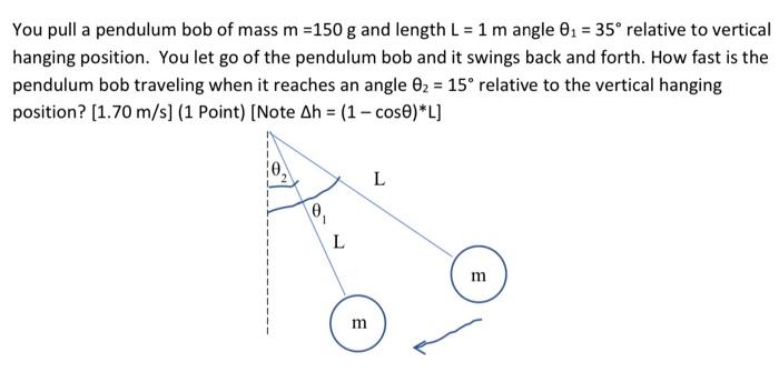 Solved You pull a pendulum bob of mass m=150 g and length | Chegg.com