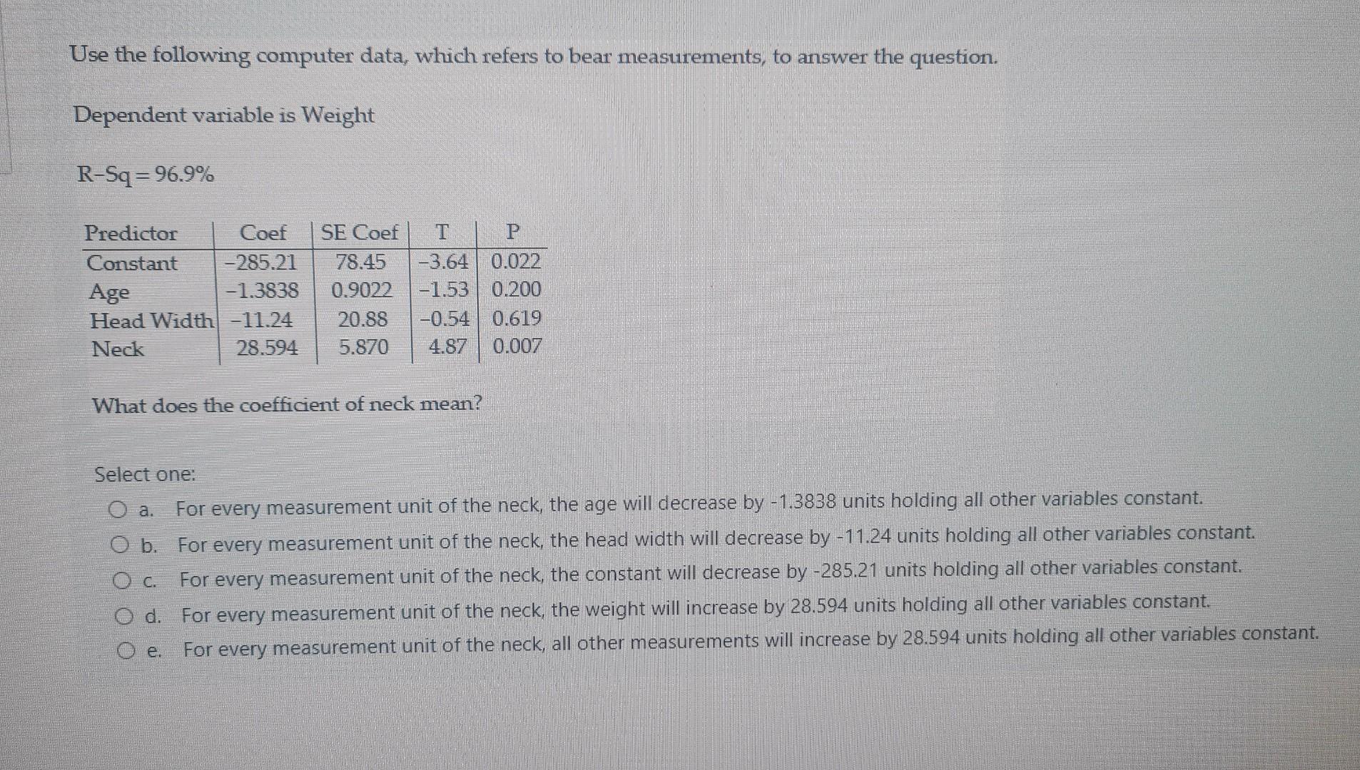 Solved Use the following computer data, which refers to bear | Chegg.com
