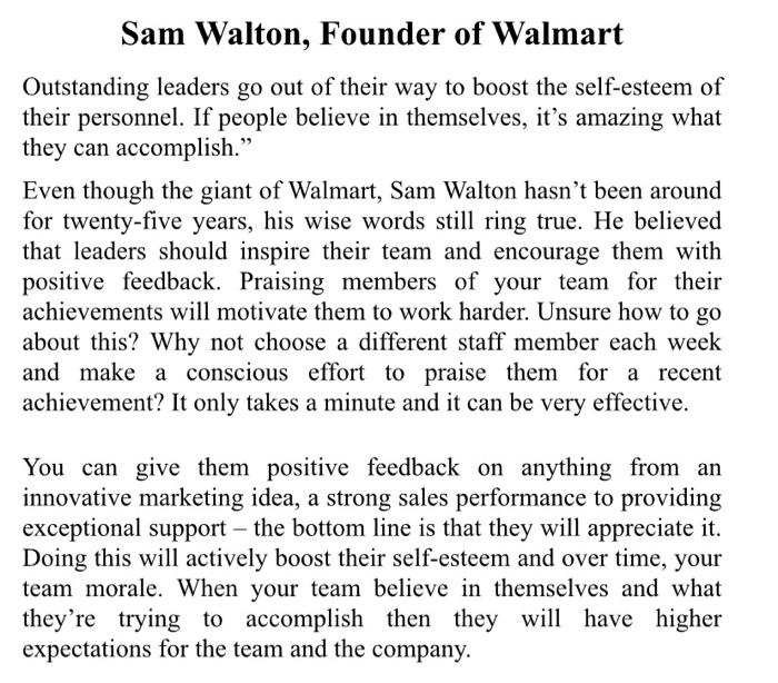 Solved Sam Walton, Founder of Walmart Outstanding leaders go | Chegg.com