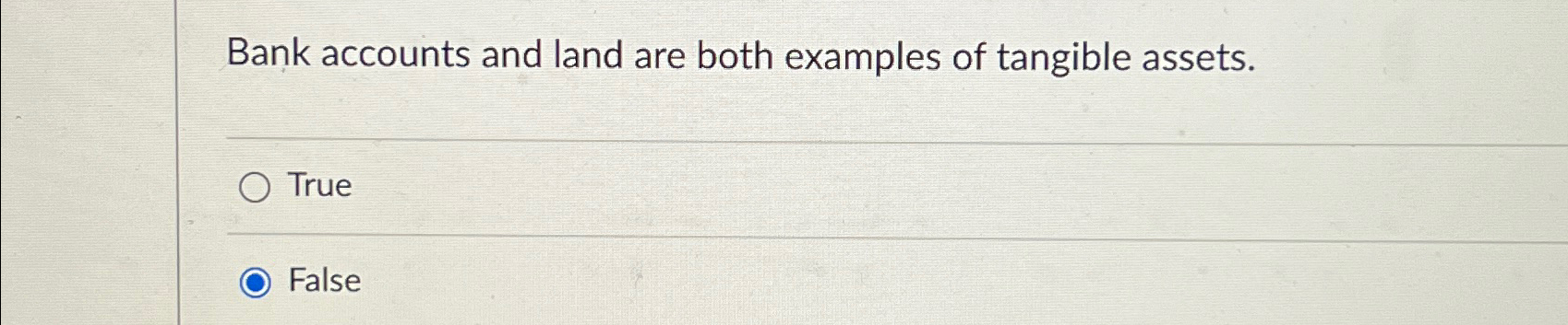Solved Bank accounts and land are both examples of tangible | Chegg.com