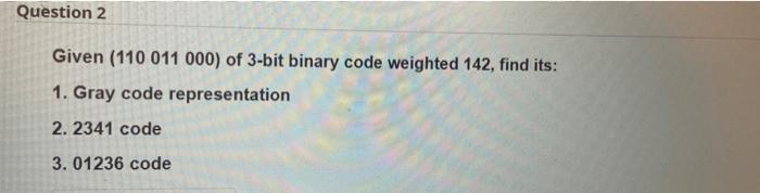 Solved Question 2 Given (110 011 000) of 3-bit binary code | Chegg.com
