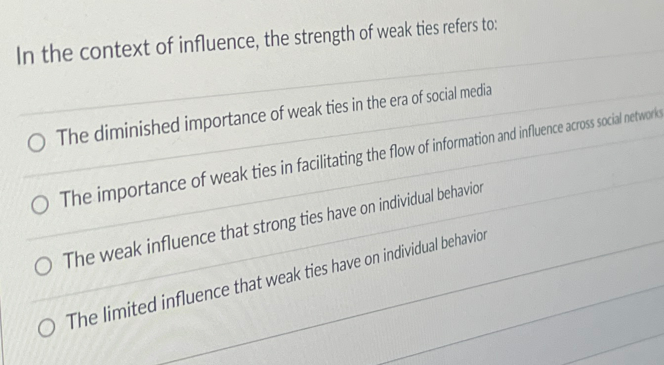 Solved In the context of influence, the strength of weak | Chegg.com