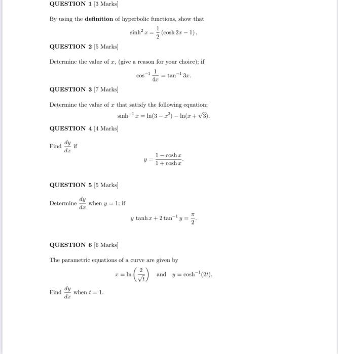 Solved By using the definition of hyperbolic functions, show | Chegg.com