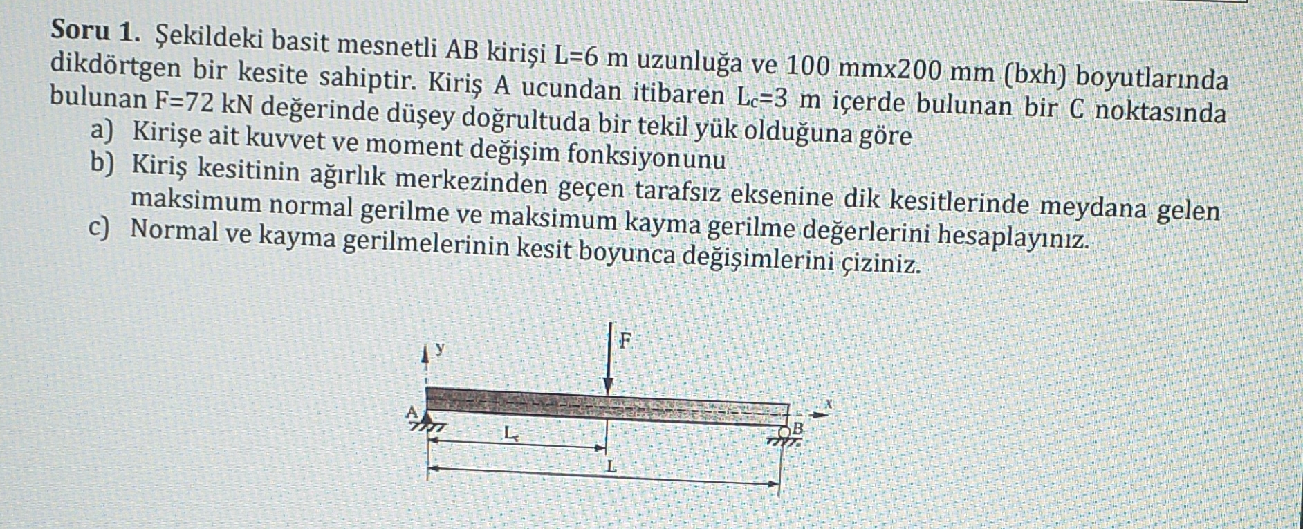 Solved Soru 1. Şekildeki basit mesnetli AB ﻿kirişi L=6m | Chegg.com