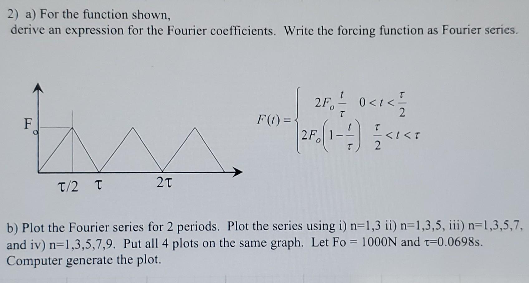 Solved 2) a) For the function shown, derive an expression | Chegg.com