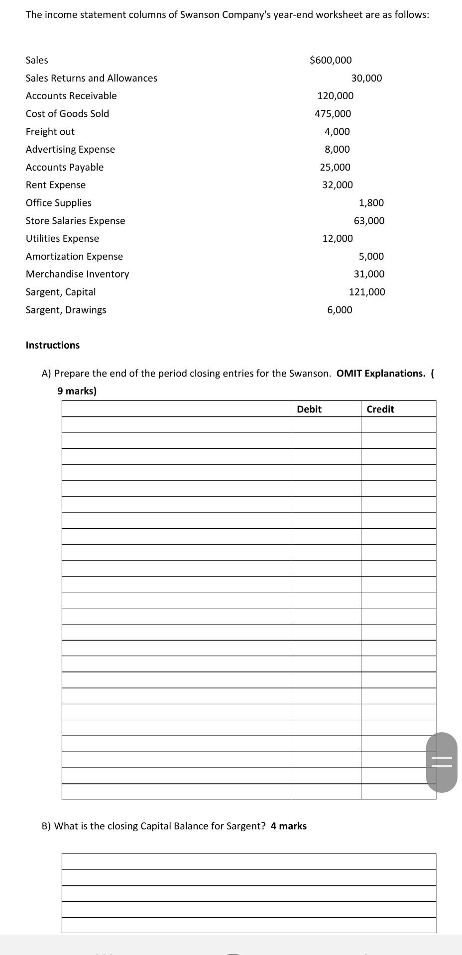 Solved The income statement columns of Swanson Company's | Chegg.com