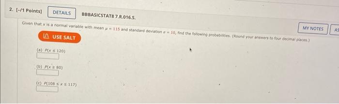 Solved 2. (-/1 Points) DETAILS BBBASICSTAT8 7.R.016.S. Given | Chegg.com